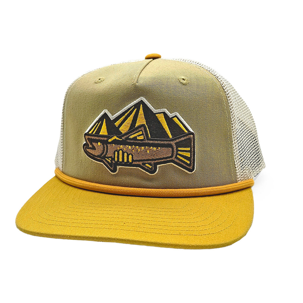 Catch N Release - Flatbill Trucker Hat - Tan/Gold/Ivory