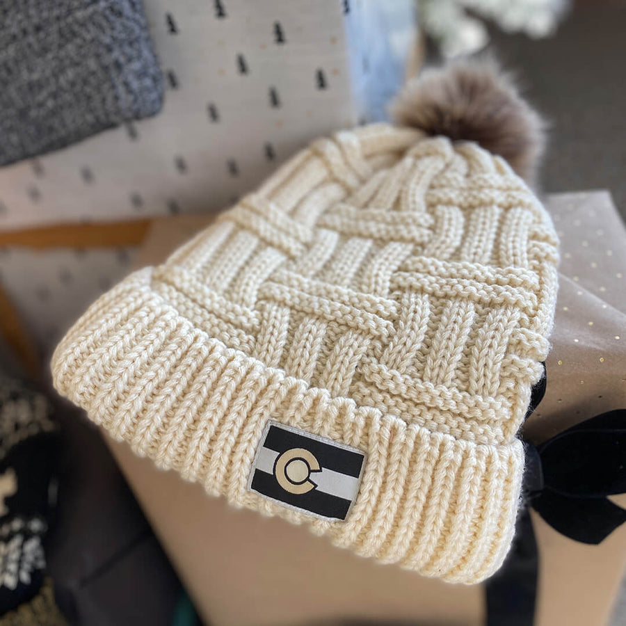 Colorado Flag Beanie - Black w/ Rose Gold Colorado C