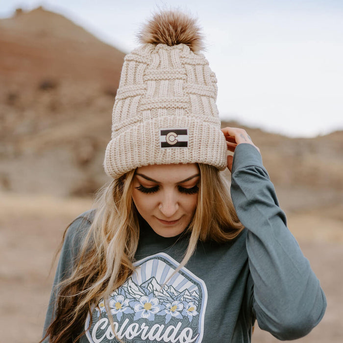 Colorado Flag Beanie - Black w/ Rose Gold Colorado C